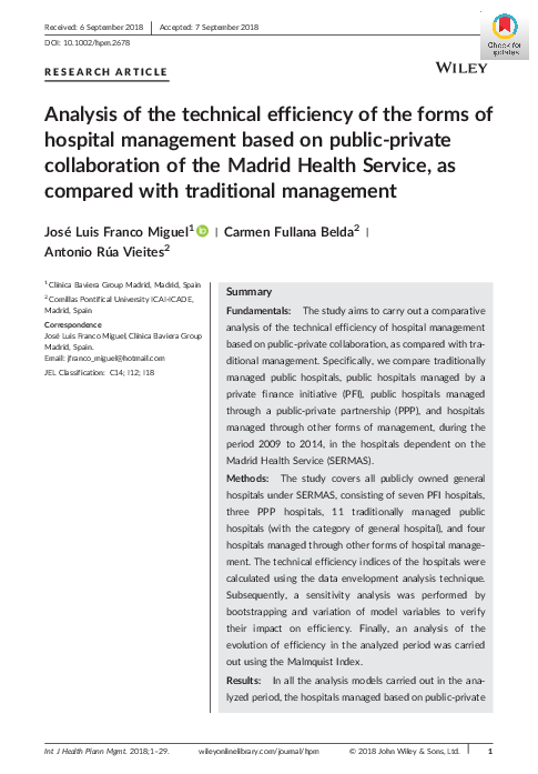(PDF) Analysis of the technical efficiency of the forms of hospital ...