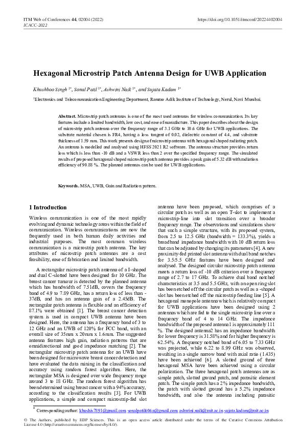 (PDF) Hexagonal Microstrip Patch Antenna Design for UWB Application