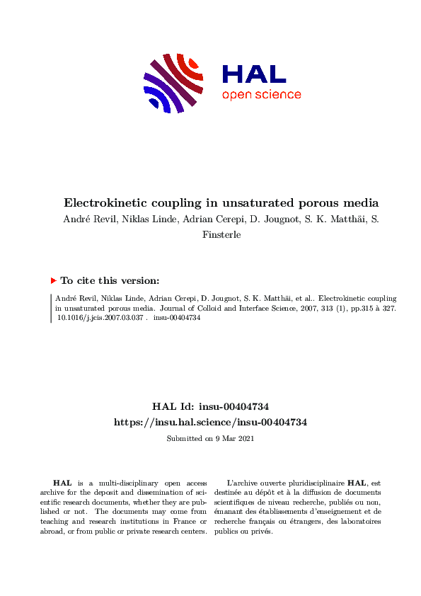 (PDF) Electrokinetic coupling in unsaturated porous media