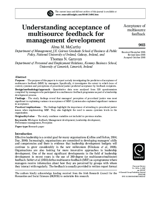 (PDF) Understanding acceptance of multisource feedback for management ...