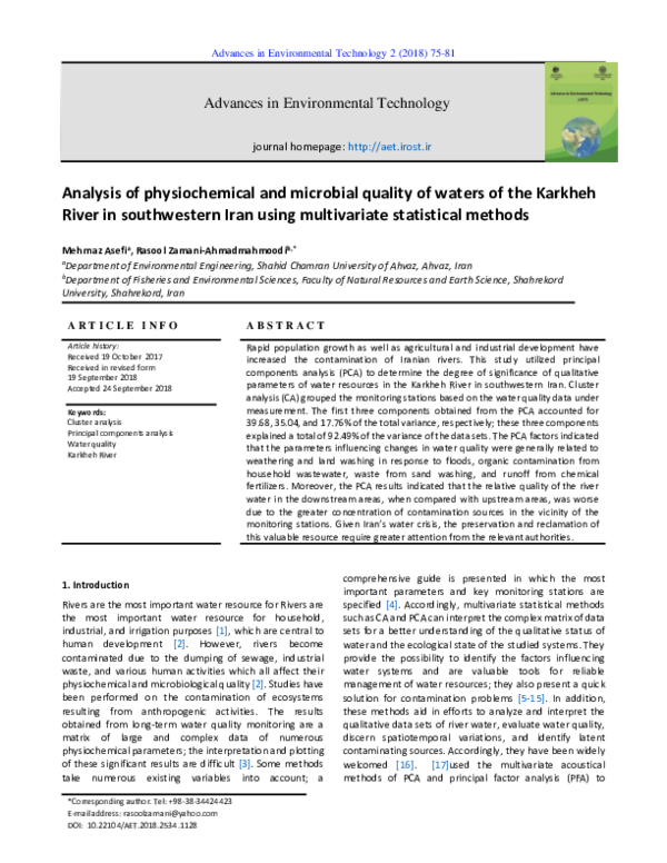 (PDF) Assessment of Water Quality Using Multivariate Statistical ...