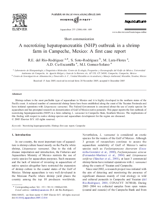 (PDF) A necrotizing hepatopancreatitis (NHP) outbreak in a shrimp farm ...