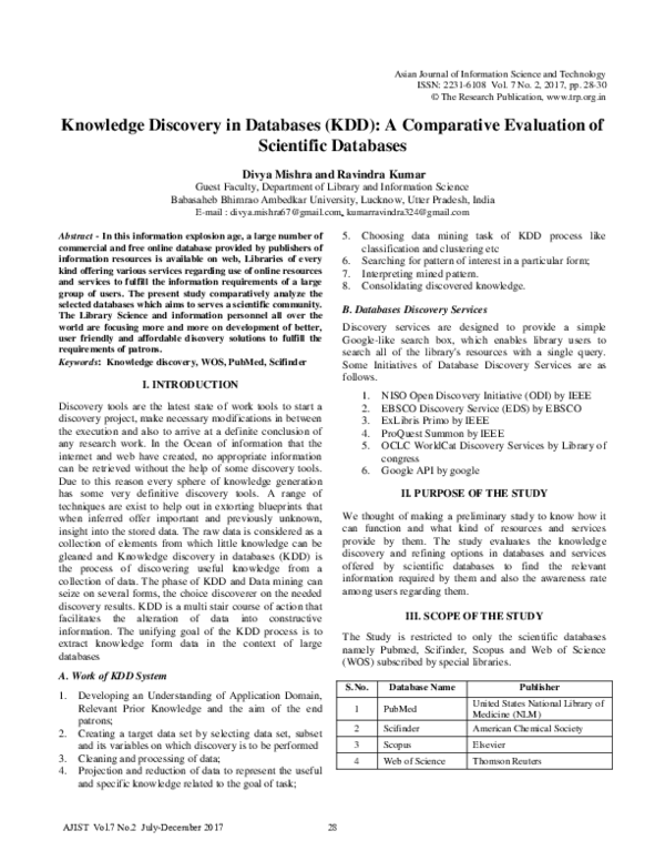 (PDF) Knowledge Discovery in Databases (KDD): A Comparative Evaluation of Scientific Databases