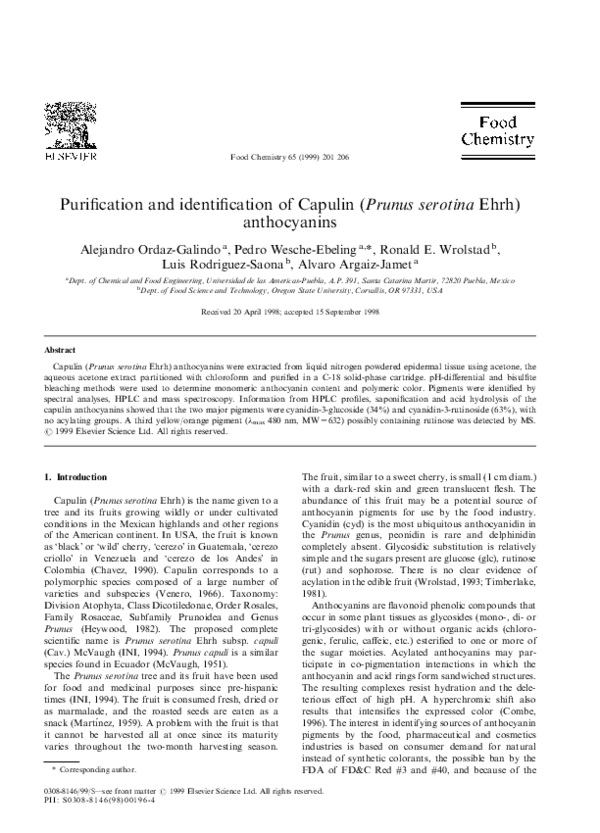 (PDF) Purification and identification of Capulin (Prunus serotina Ehrh ...