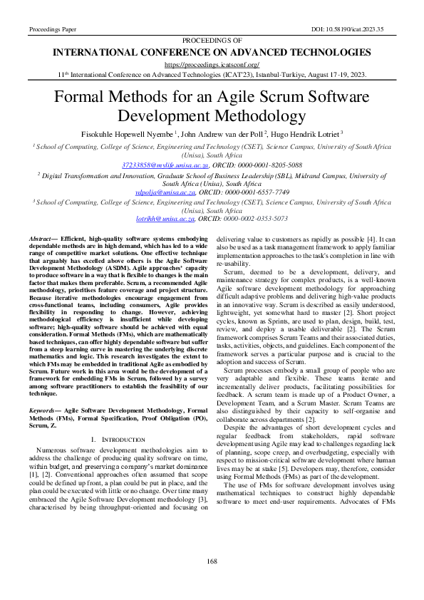 (PDF) Formal Methods for an Agile Scrum Software Development Methodology