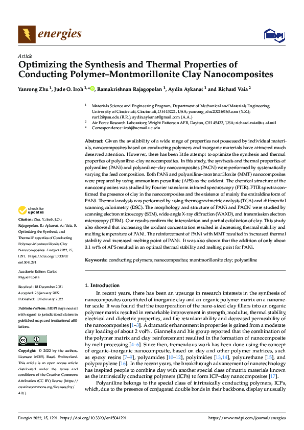 (PDF) Optimizing the Synthesis and Thermal Properties of Conducting Polymer–Montmorillonite Clay ...