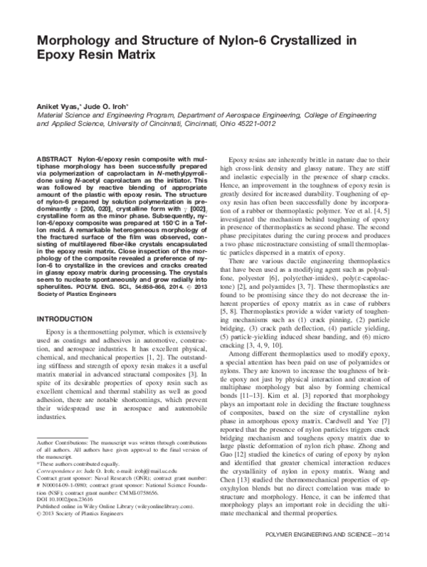 (PDF) Morphology and structure of nylon-6 crystallized in epoxy resin ...