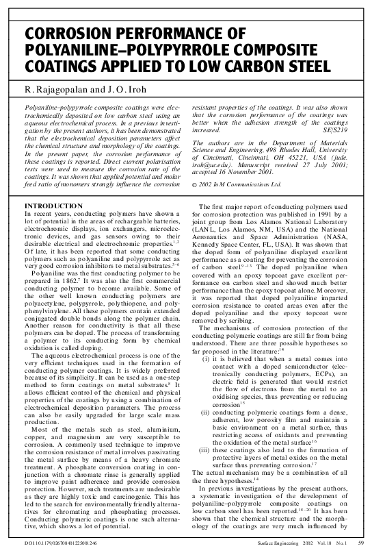 (PDF) Corrosion Performance Of Polyaniline–Polypyrrole Composite ...