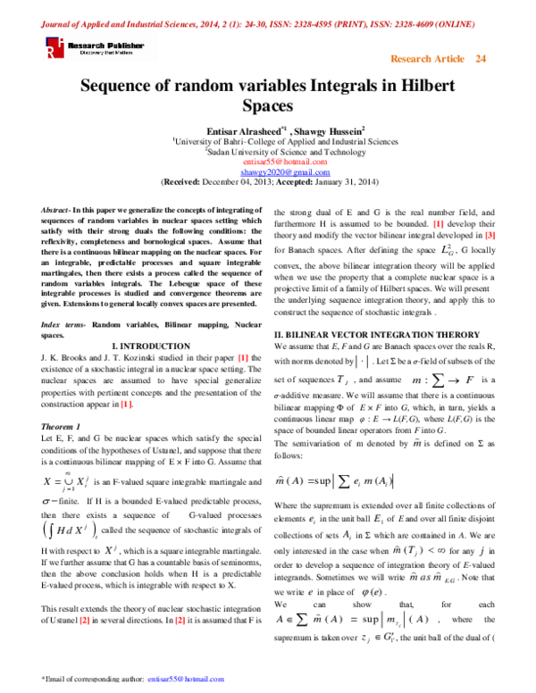 (PDF) Sequence of Random Integrals in Hilbert Spaces