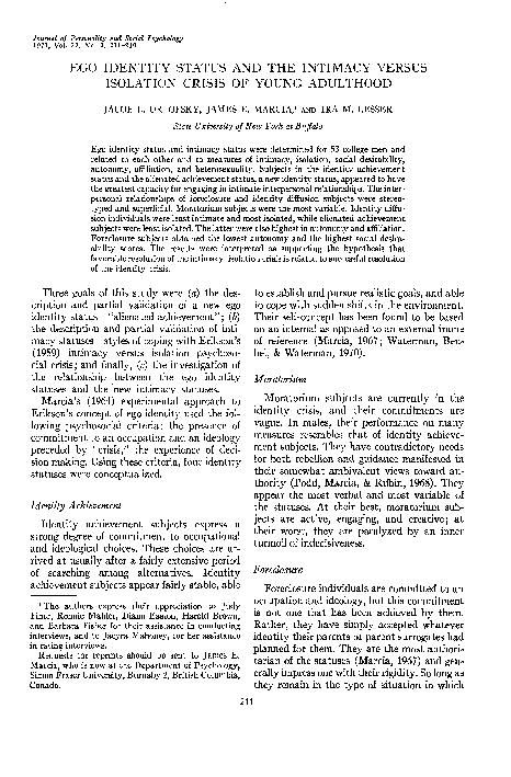 (PDF) Ego identity status and the intimacy versus isolation crisis of ...