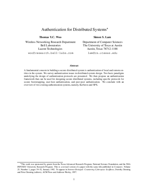 (PDF) Authentication for distributed systems