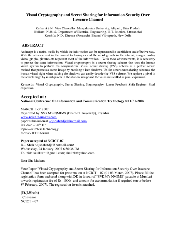 (PDF) Visual Cryptography and Secret Sharing for Information Security Over Insecure Channel