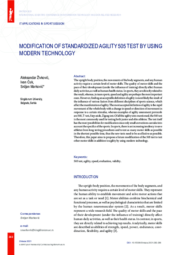 (PDF) Modification of Standardized Agility 505 Test by Using Modern ...