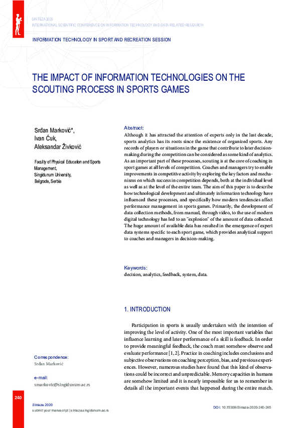 (PDF) The Impact of Information Technologies on the Scouting Process in ...