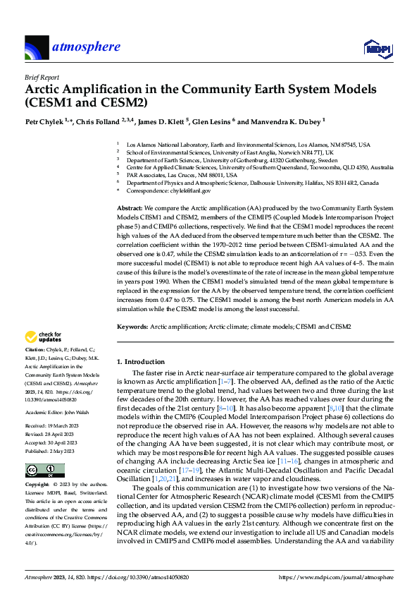 (PDF) Arctic Amplification in the Community Earth System Models (CESM1 and CESM2)