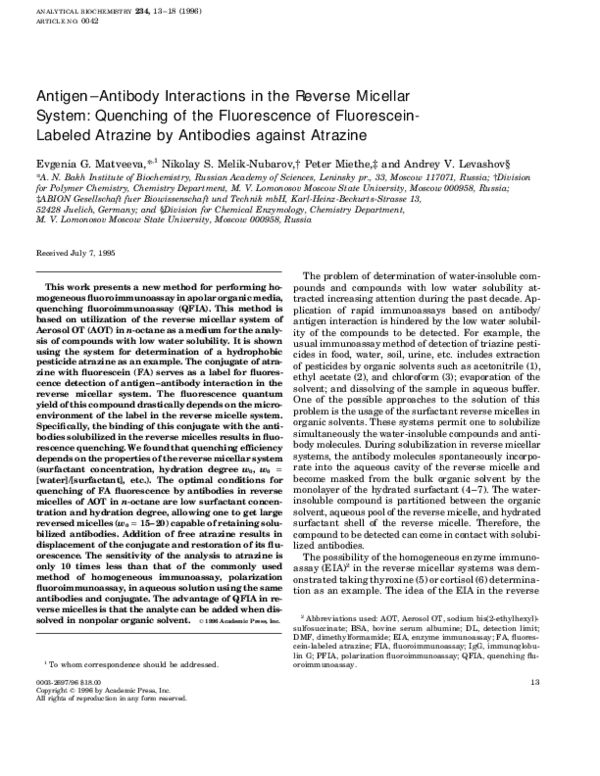 (PDF) Antigen–Antibody Interactions in the Reverse Micellar System ...