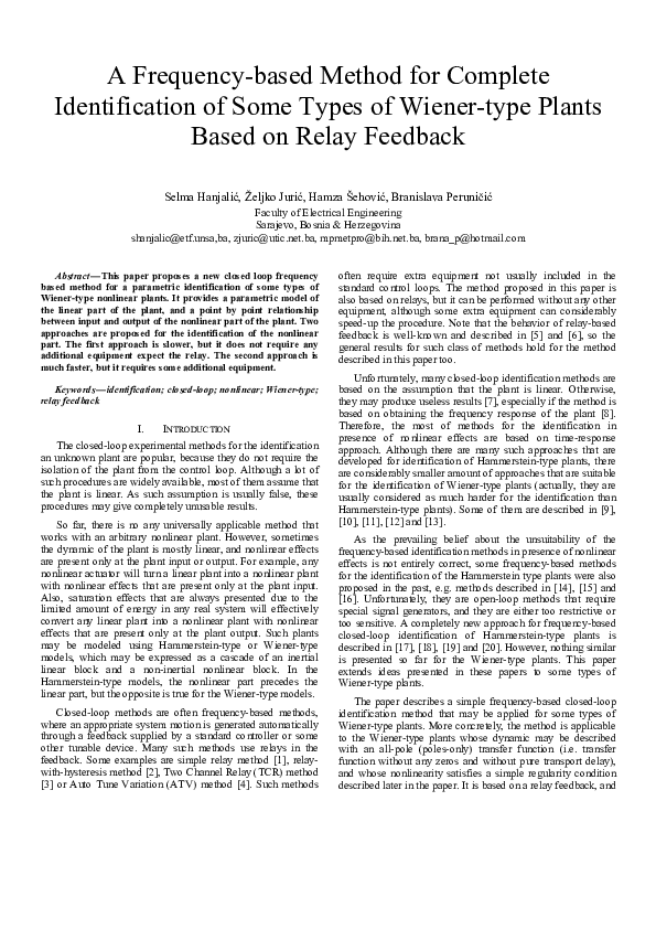 (PDF) A frequency based method for complete identification of Hammerstein-type plants based on ...