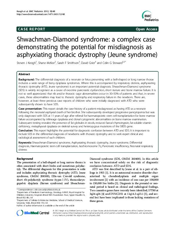 (PDF) Shwachman-Diamond syndrome: a complex case demonstrating the ...