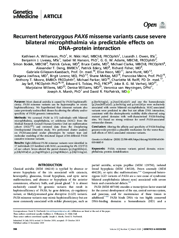 (PDF) Recurrent heterozygous PAX6 missense variants cause severe bilateral microphthalmia via ...