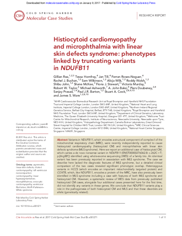 (PDF) Histiocytoid cardiomyopathy and microphthalmia with linear skin ...