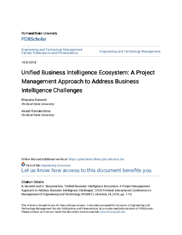 (PDF) Unified Business Intelligence Ecosystem: A Project Management Approach to Address Business ...