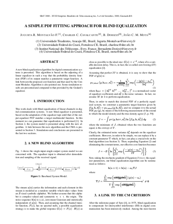 (PDF) A Simple PDF Fitting Approach for Blind Equalization