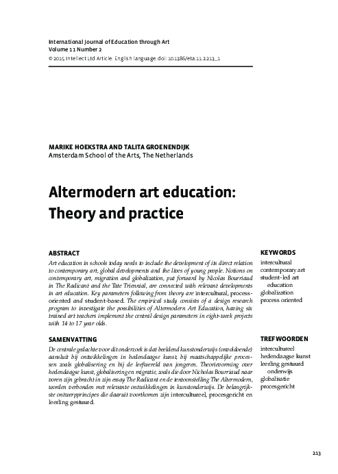 (PDF) Altermodern art education: Theory and practice