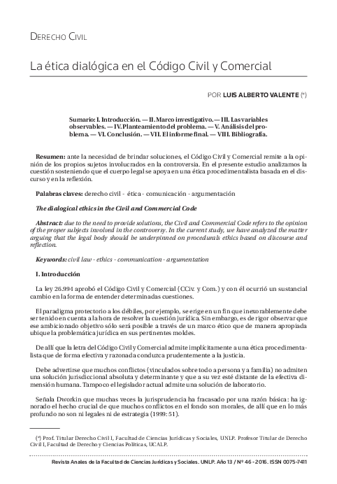 (PDF) La ética dialógica en el Código Civil y Comercial