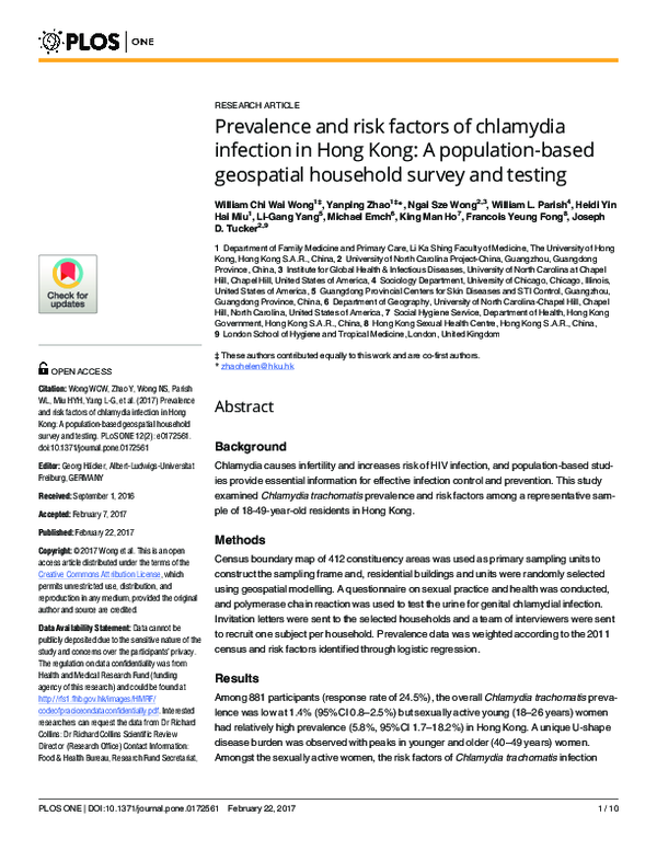 (PDF) Prevalence and risk factors of chlamydia infection in Hong Kong ...