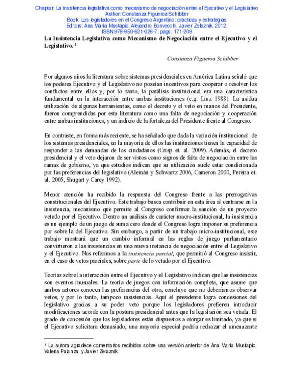 (PDF) La Insistencia Legislativa como Mecanismo de Negociación entre el Ejecutivo y el ...