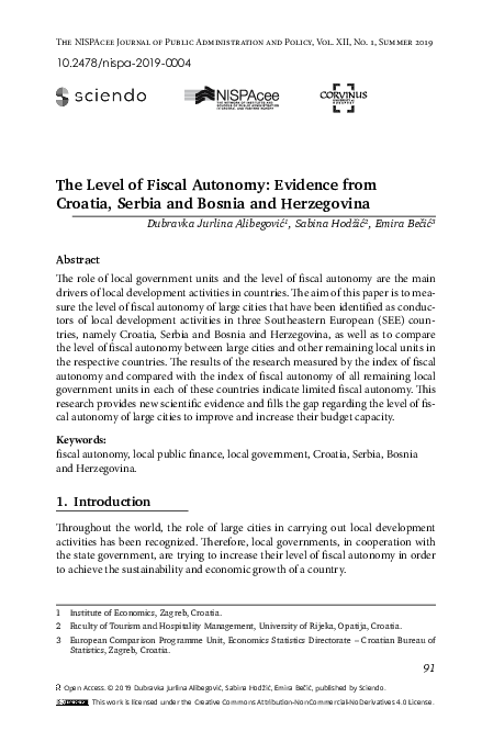 (PDF) The Level of Fiscal Autonomy: Evidence from Croatia, Serbia and ...