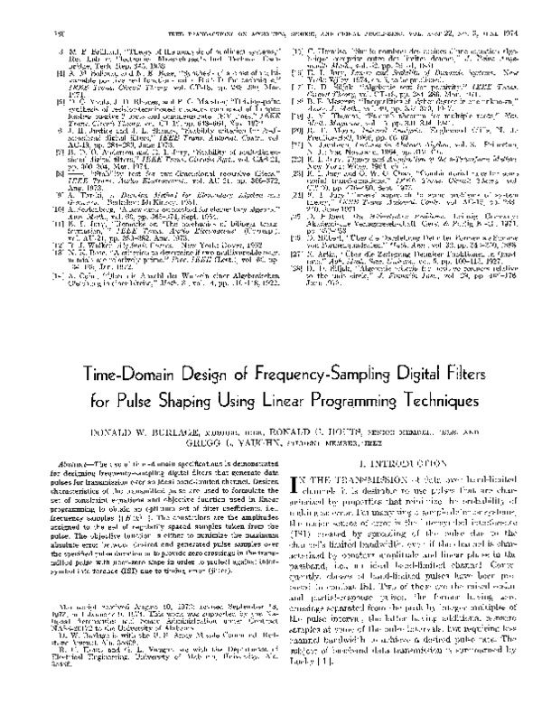 (PDF) Time-domain design of frequency-sampling digital filters for pulse shaping using linear ...