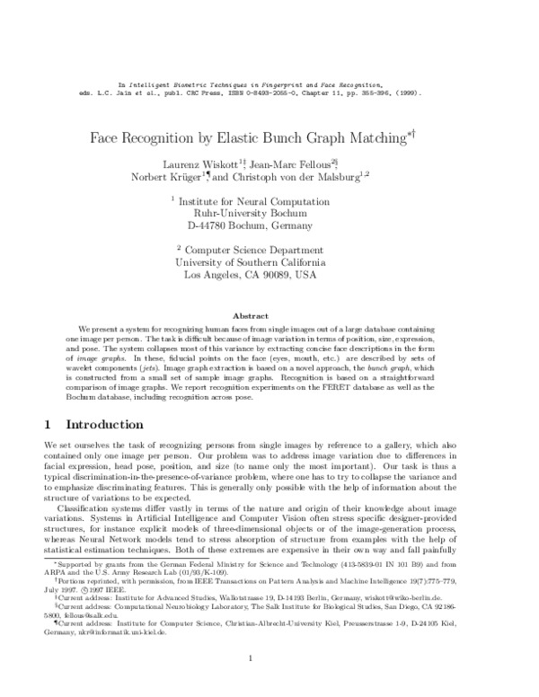 Pdf Face Recognition By Elastic Bunch Graph Matching