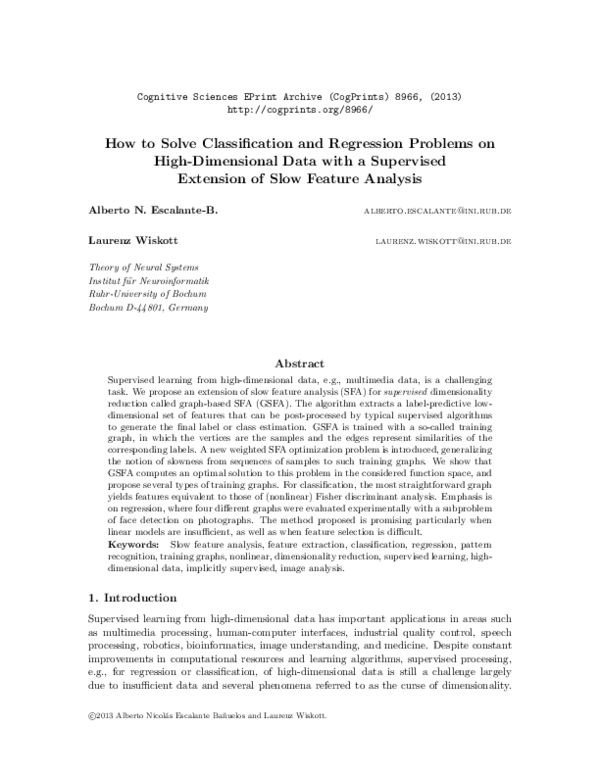 Pdf How To Solve Classification And Regression Problems On High Dimensional Data With A