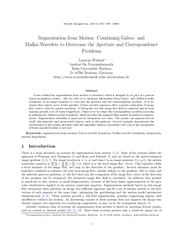 Pdf Segmentation From Motion Combining Gabor And Mallat Wavelets To Overcome The Aperture