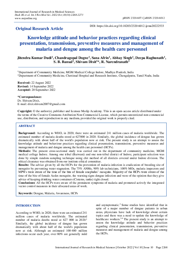 (PDF) Knowledge attitude and behavior practices regarding clinical presentation, transmission ...