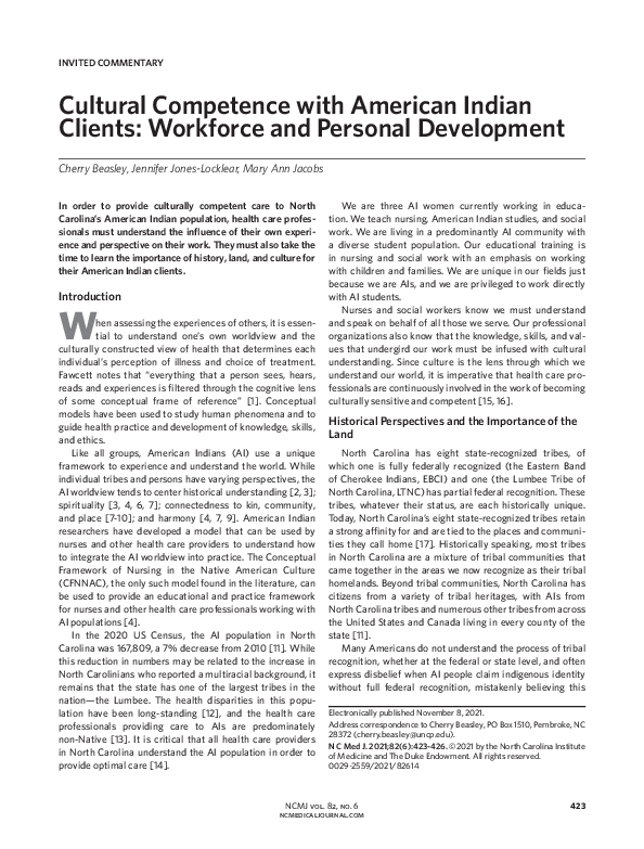 (PDF) Cultural Competence with American Indian Clients: Workforce and ...