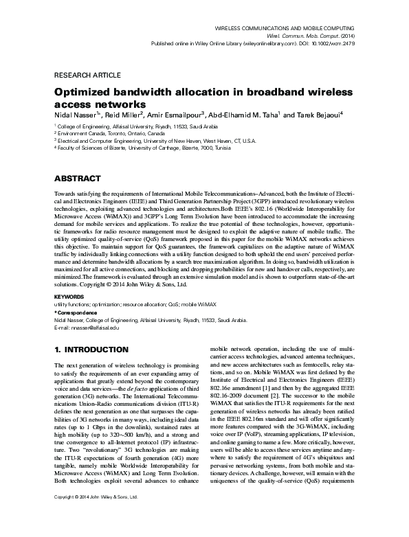 (PDF) Optimized bandwidth allocation in broadband wireless access networks