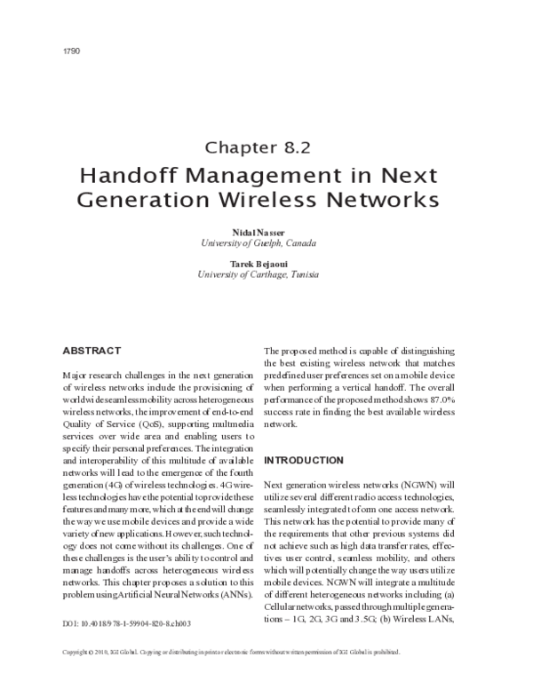 (PDF) Handoff Management in Next Generation Wireless Networks | Tarek BEJAOUI - Academia.edu