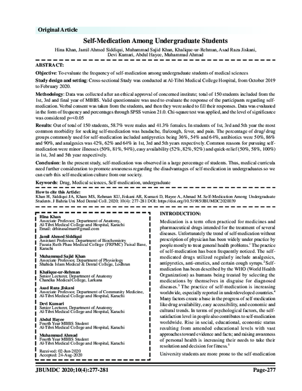 (PDF) Self-Medication Among Undergraduate Students