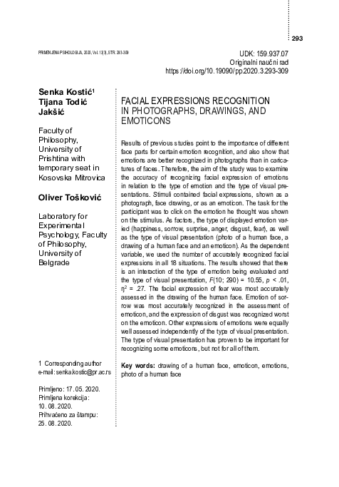 Pdf Facial Expressions Recognition In Photographs Drawings And Emoticons