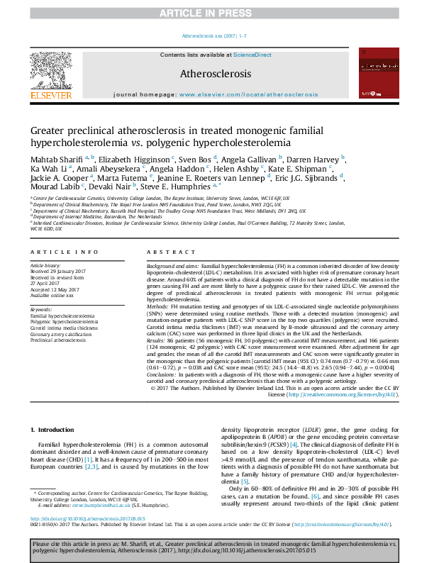 (PDF) Greater preclinical atherosclerosis in treated monogenic familial ...