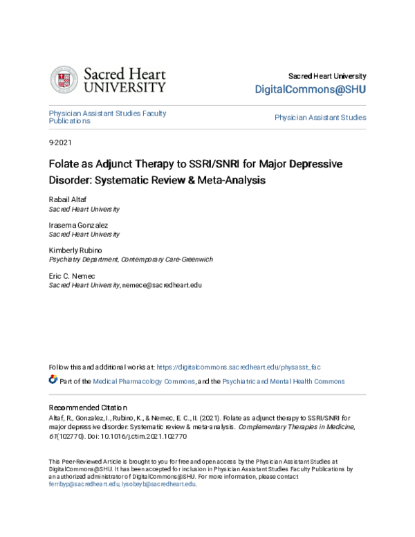 (PDF) Folate as adjunct therapy to SSRI/SNRI for major depressive ...