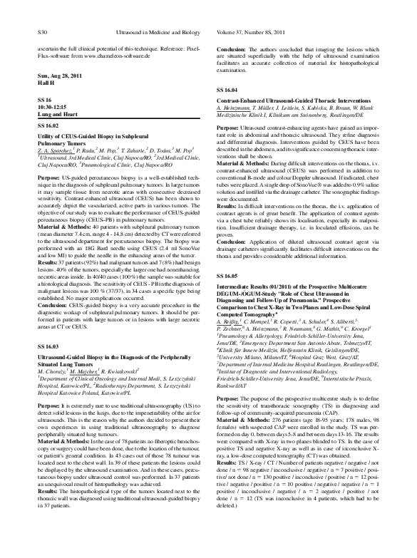 (PDF) Utility of CEUS-Guided Biopsy in Subpleural Pulmonary Tumors