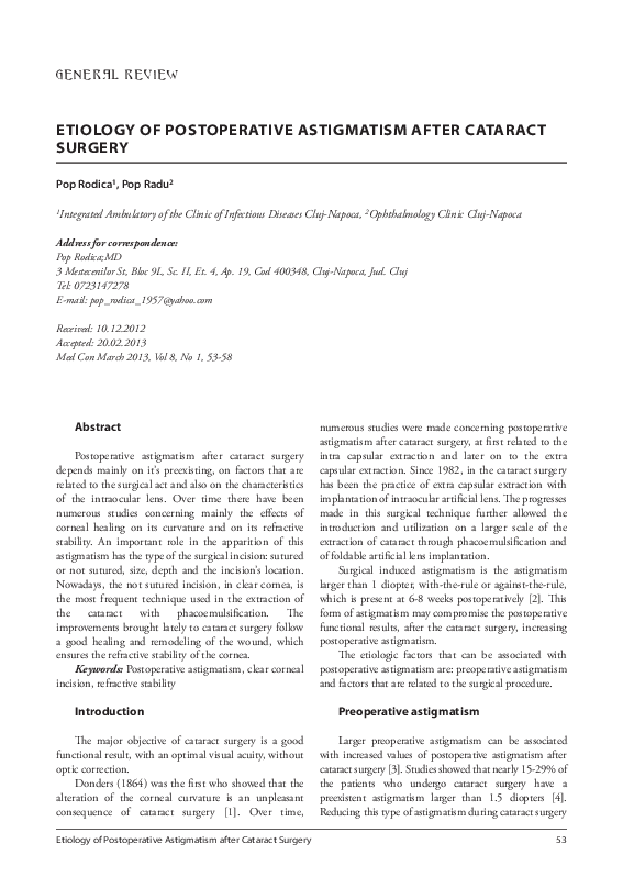 (PDF) Etiology of Postoperative Astigmatism After Cataract Surgery