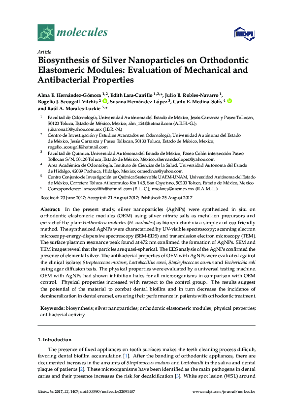 (PDF) Biosynthesis of Silver Nanoparticles on Orthodontic Elastomeric ...