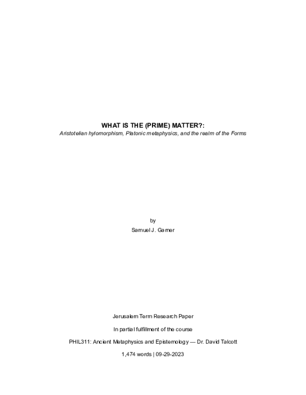 (PDF) WHAT IS THE (PRIME) MATTER? Aristotelian hylomorphism, Platonic ...