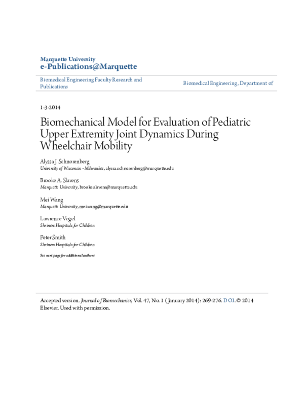 (PDF) Biomechanical model for evaluation of pediatric upper extremity ...