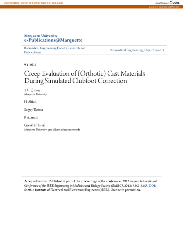 (PDF) Creep evaluation of (orthotic) cast materials during simulated ...