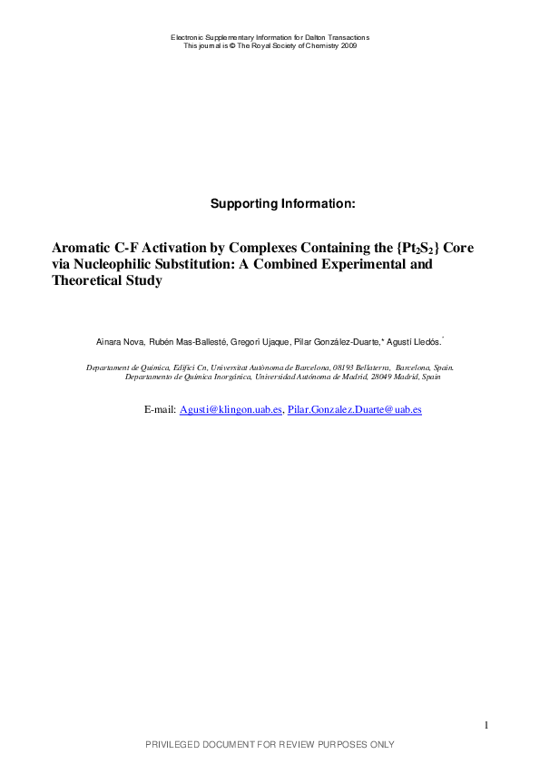 (PDF) Aromatic C–F activation by complexes containing the {Pt2S2} core via nucleophilic ...